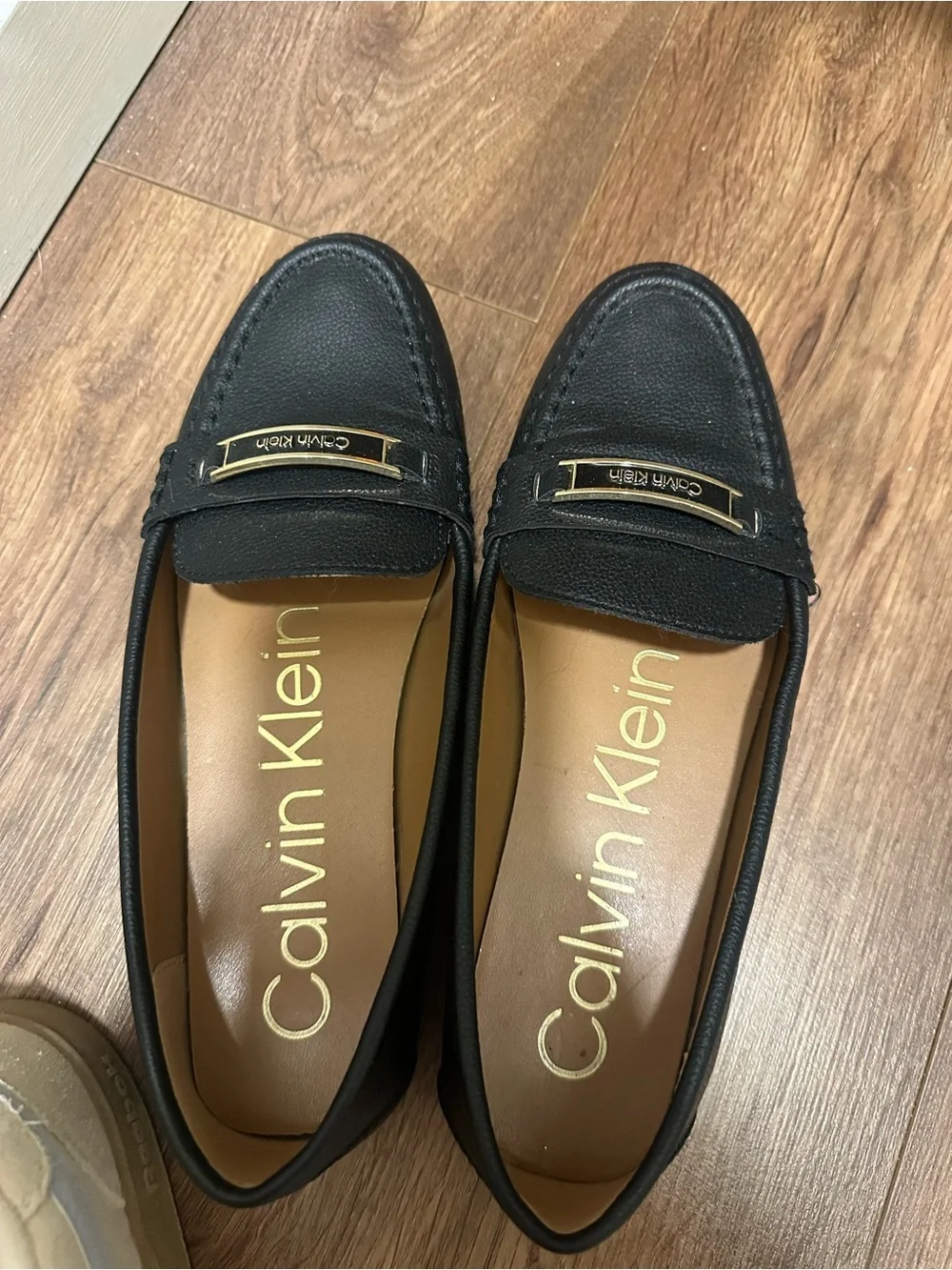 Calvin Klein | Shoes | Calvin Klein Black Loafers With Gold Plaque ...